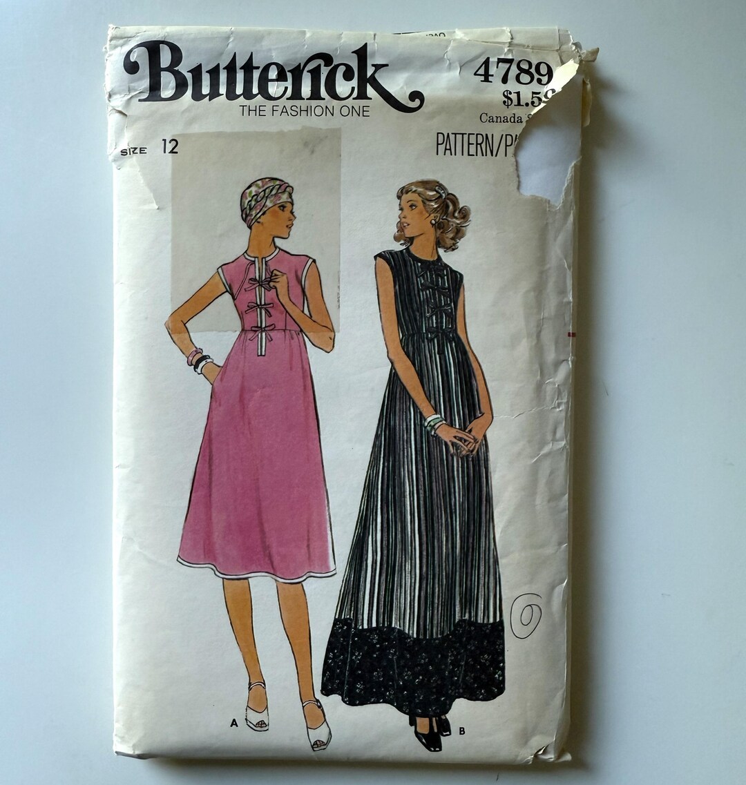 1970s Tie Front Dress Pattern – Butterick 4789, Size 12 - Etsy