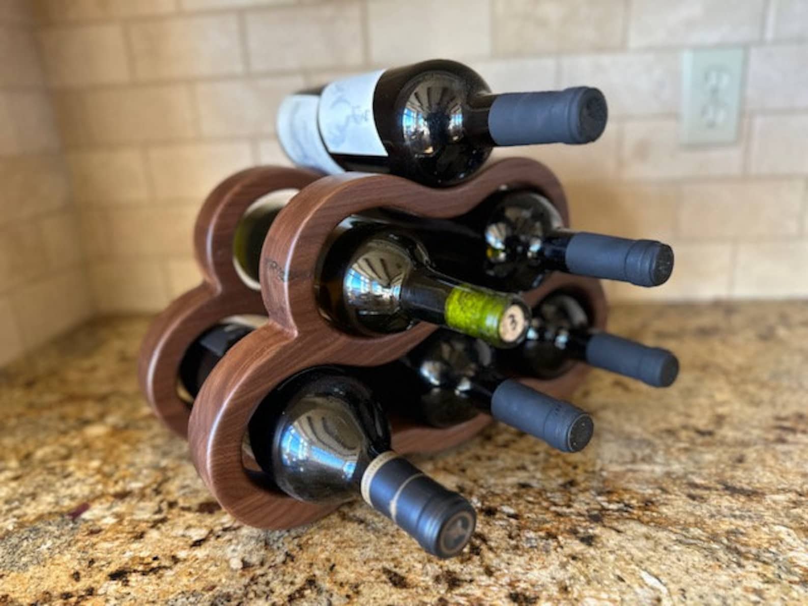 Wine Rack, 6 Bottle Counter Style, Black Walnut, Handcrafted, Solid ...