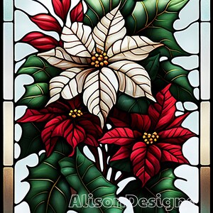 Poinsettia Stained Glass Style Printable Art Image PNG-JPG-PDF Instant ...