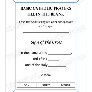 10 Basic Catholic Prayers, Printable Fill-in-the-blank Worksheets With ...