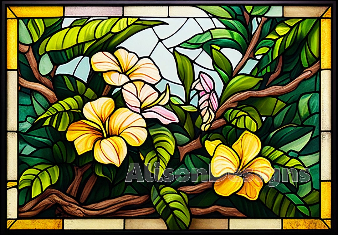 Allamanda Flowers Stained Glass Image PNG-JPG-SVG Instant - Etsy
