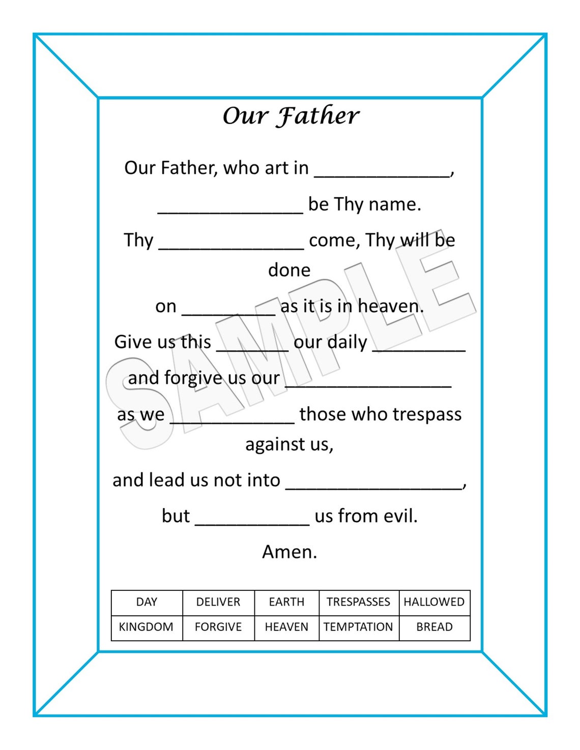 10 Basic Catholic Prayers, Printable Fill-in-the-blank Worksheets With and Without Word Banks ...