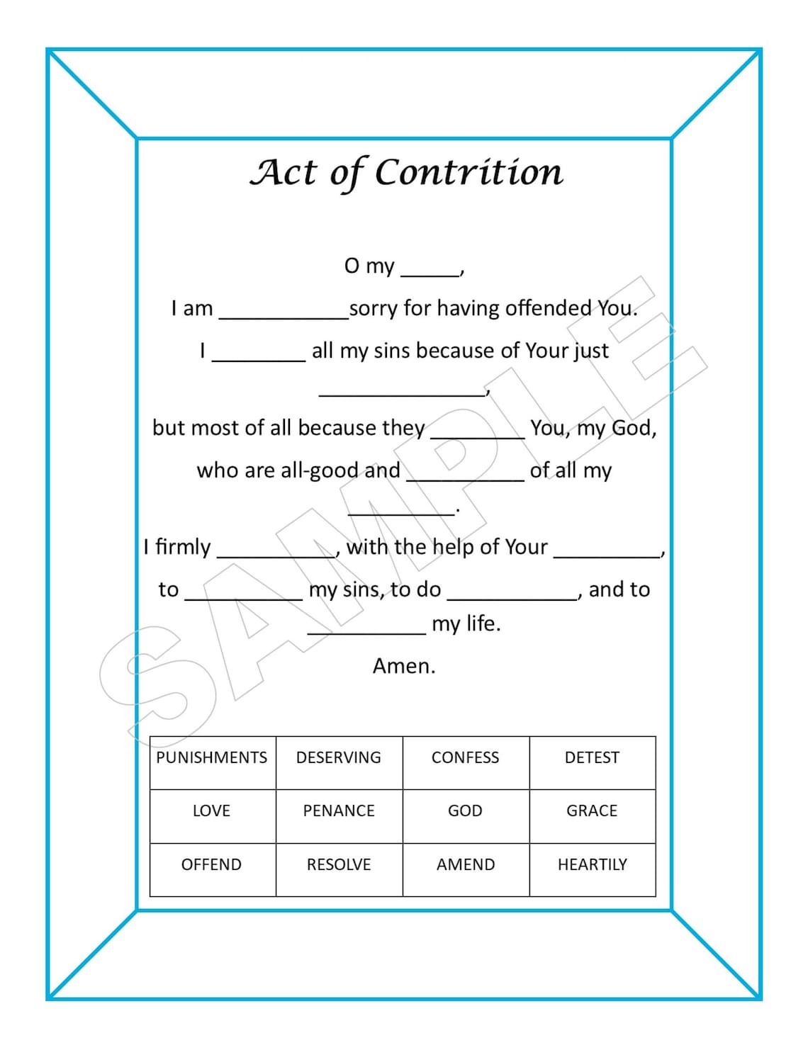 10 Basic Catholic Prayers, Printable Fill-in-the-blank Worksheets With and Without Word Banks ...