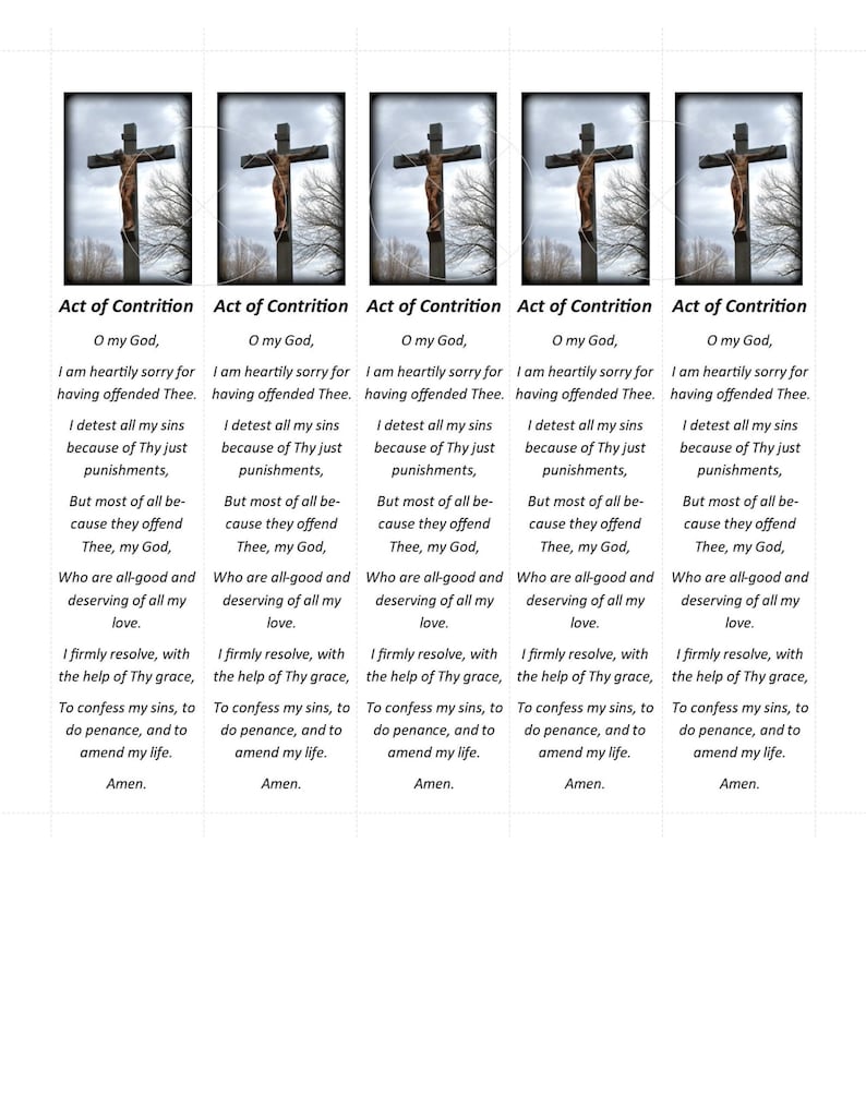 Act of Contrition Catholic Prayer Five Printable Bookmarks - PDF ...