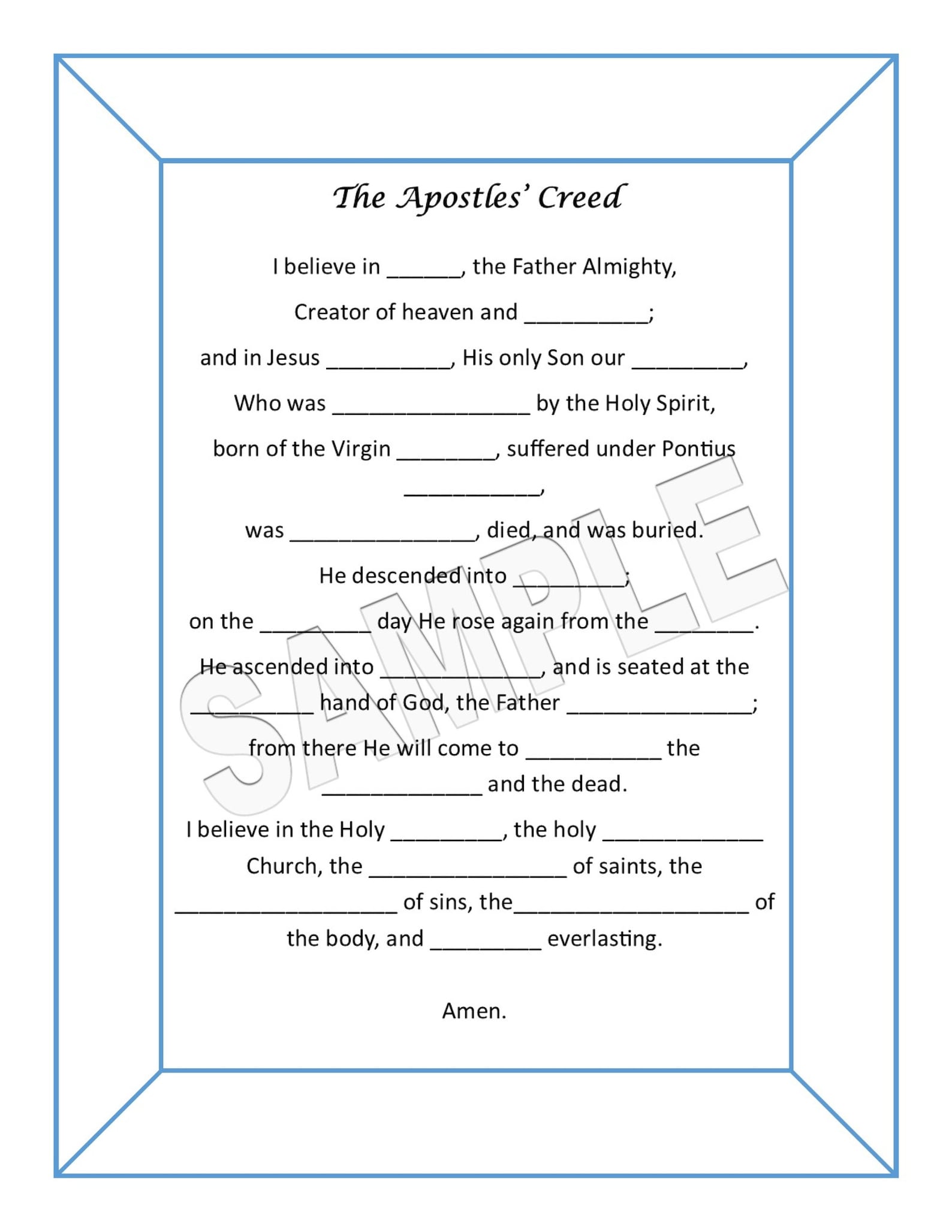 10 Basic Catholic Prayers, Printable Fill-in-the-blank Worksheets With and Without Word Banks ...