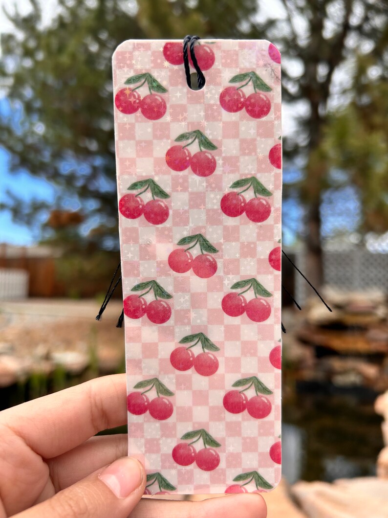 Holographic Cherry Bookmark on Checker Background Cute and Unique ...