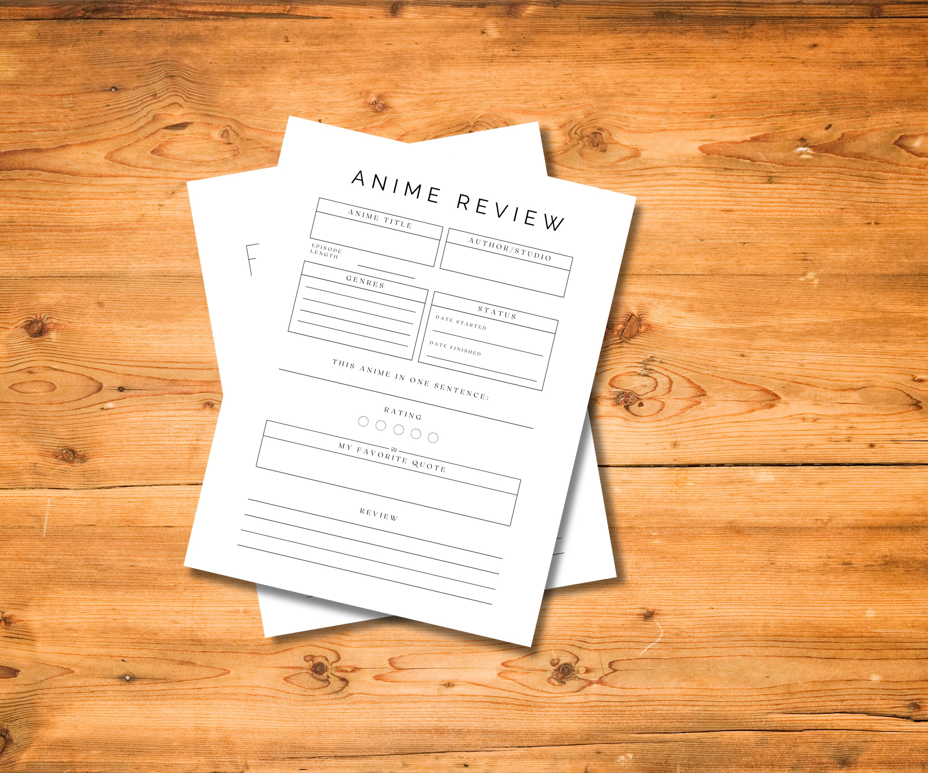 Anime Review Printable A4, A5, Letter Size PDF Anime Log Printable ...