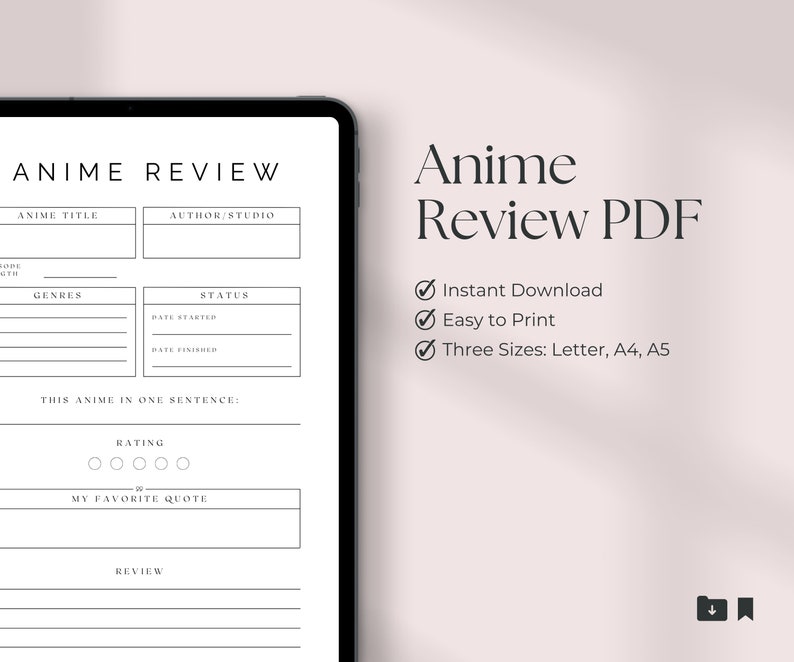 Anime Review Printable A4, A5, Letter Size PDF Anime Log Printable ...