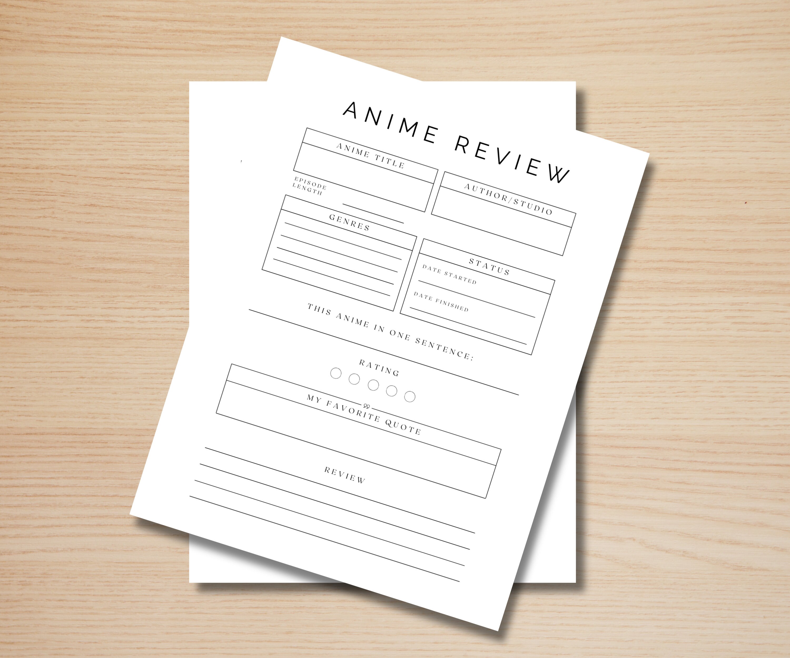 Anime Review Printable A4, A5, Letter Size PDF Anime Log Printable ...