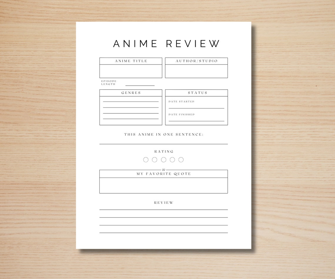 Anime Review Printable A4, A5, Letter Size PDF Anime Log Printable ...