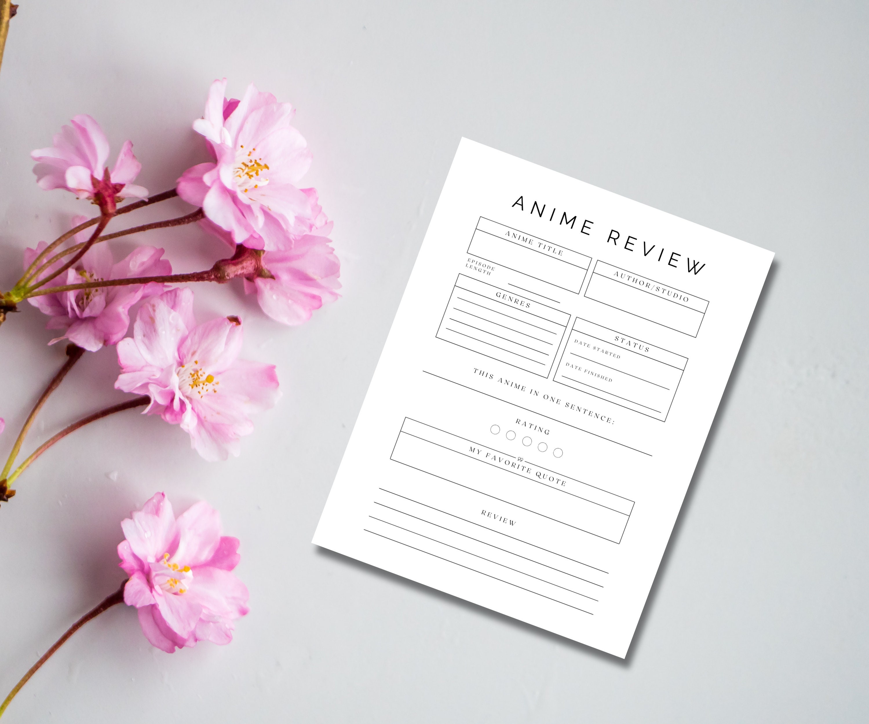 Anime Review Printable A4, A5, Letter Size PDF Anime Log Printable ...