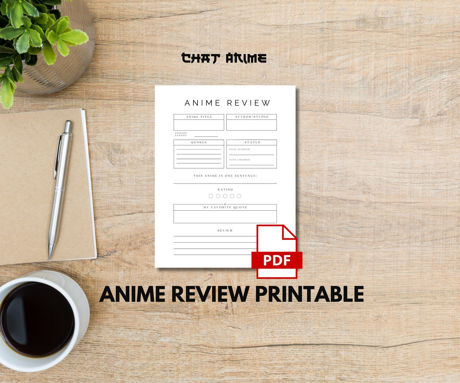 Anime Review Printable A4, A5, Letter Size PDF Anime Log Printable ...