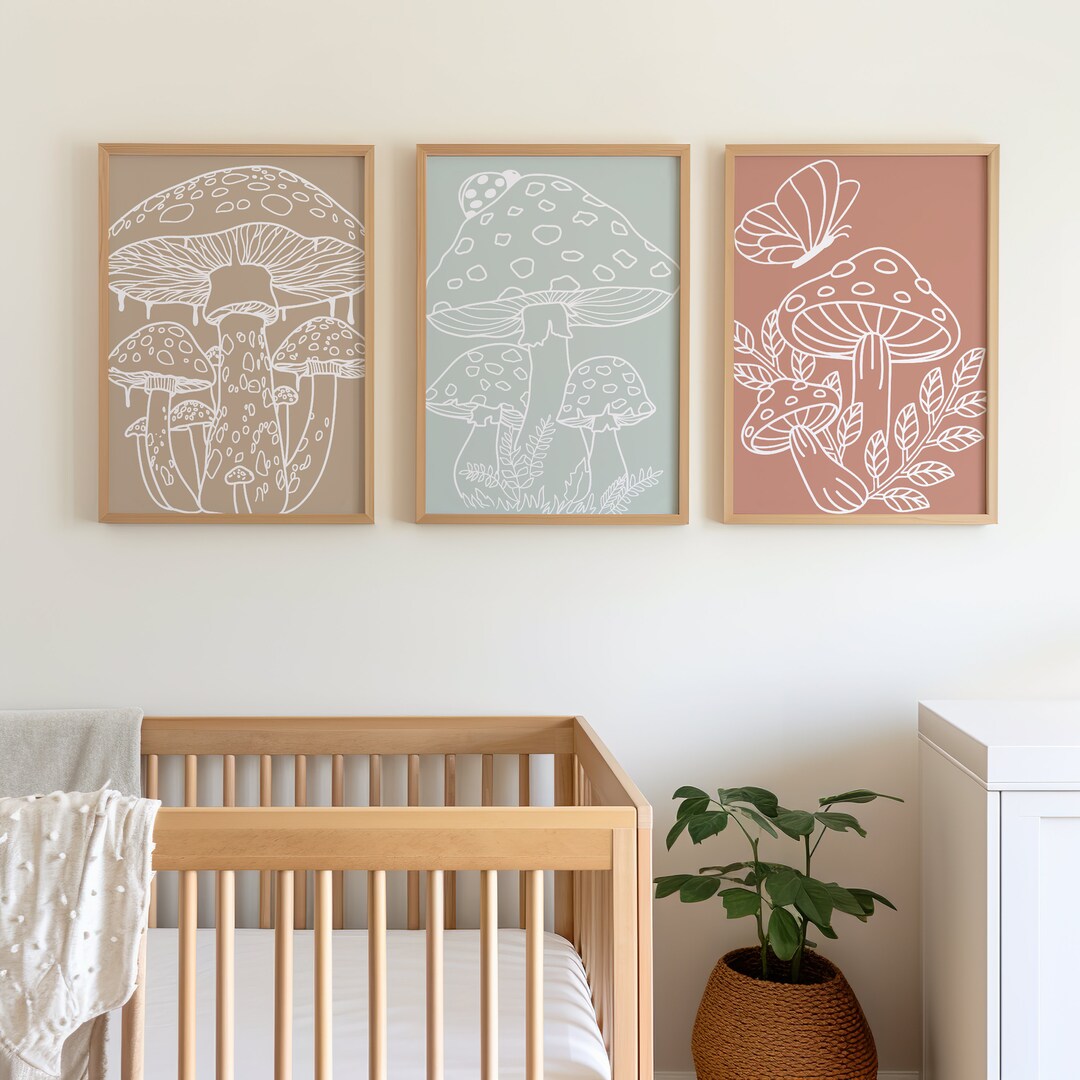 Boho Mushroom Wall Art, Boho Nursery Wall Art, Boho Girls Wall Art ...