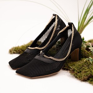 Handmade Leather Sandals With Mesh Inlay and Gold Chain Detail Boho ...