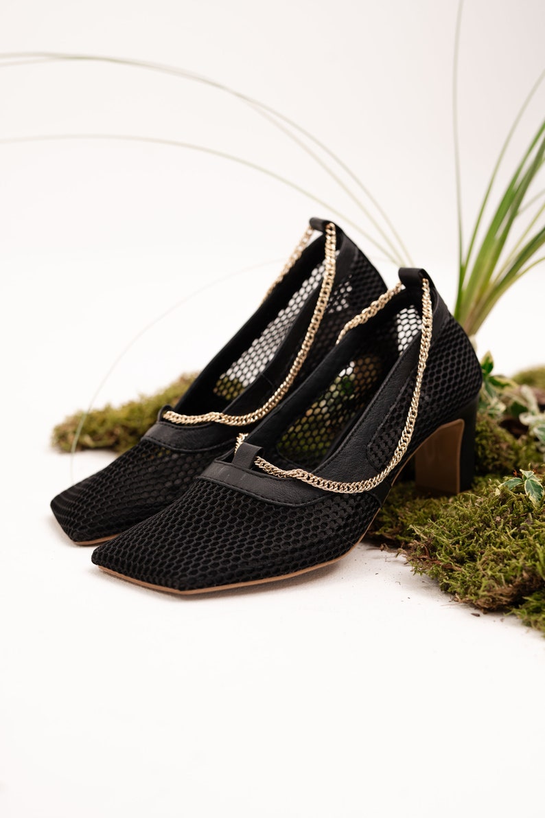 Handmade Leather Sandals With Mesh Inlay and Gold Chain Detail Boho ...