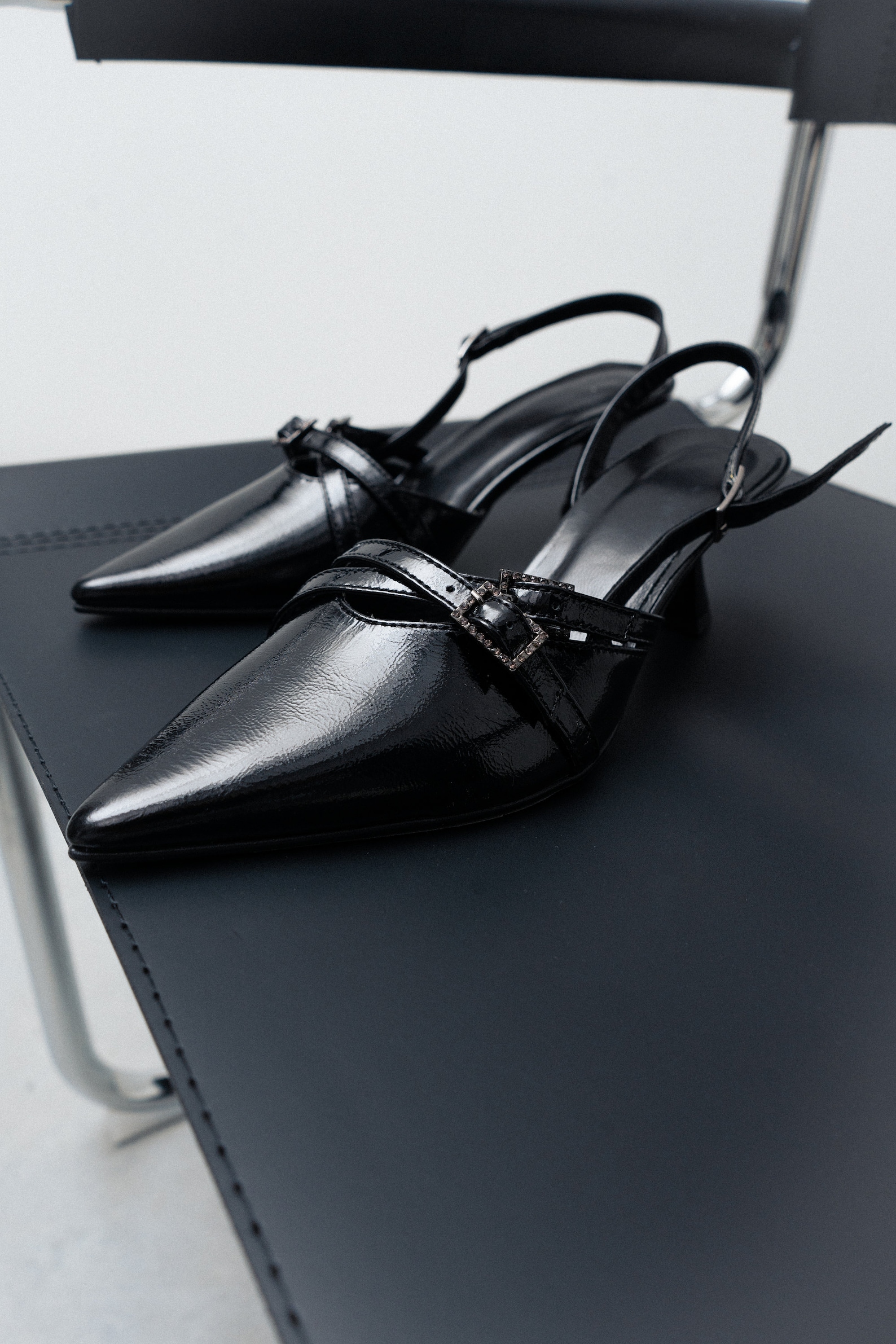 Vintage-inspired Black Patent Slingbacks With High Heels Black Patent ...