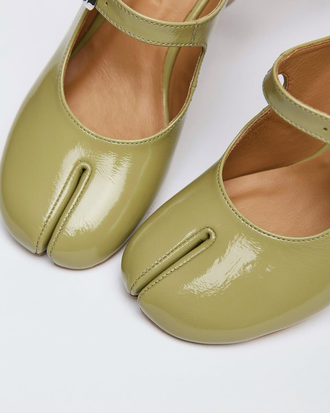 Green Patent Leather Tabi Shoes for Women | Handmade Split Toe Footwear ...