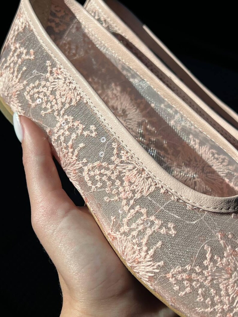 Pink Leather Ballet Flats With Mesh Detail | Handmade Women's Pink ...