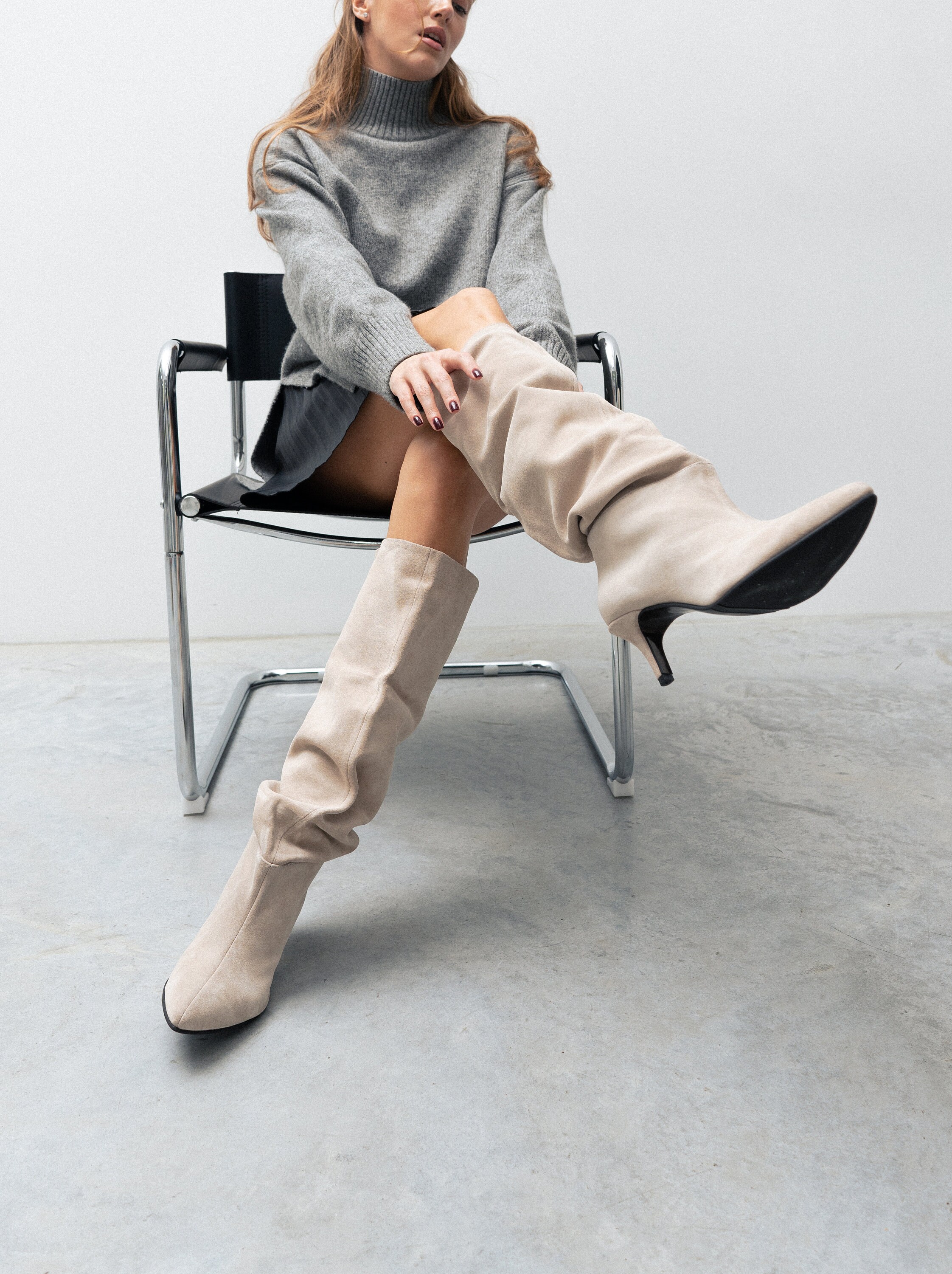 Chic Beige Suede High Heel Boots Handcrafted Statement Footwear Elegant Beige Suede Heeled Boots Stylish Autumn Fashion Etsy