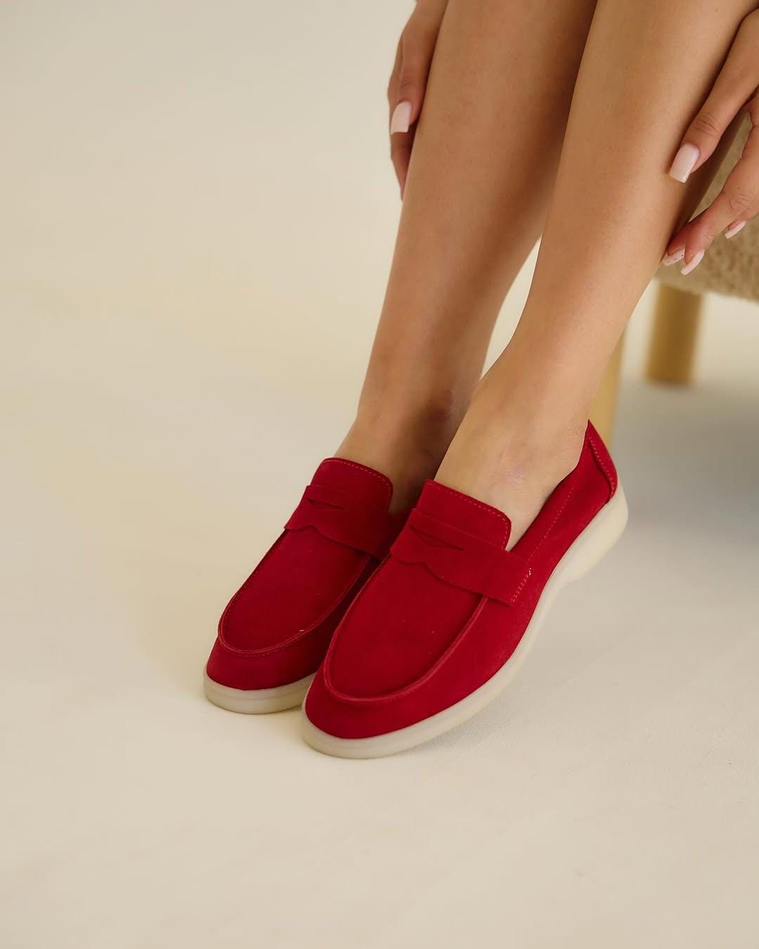 Handmade Red Suede Loafers for Women | Classic Red Suede Women's Slip ...