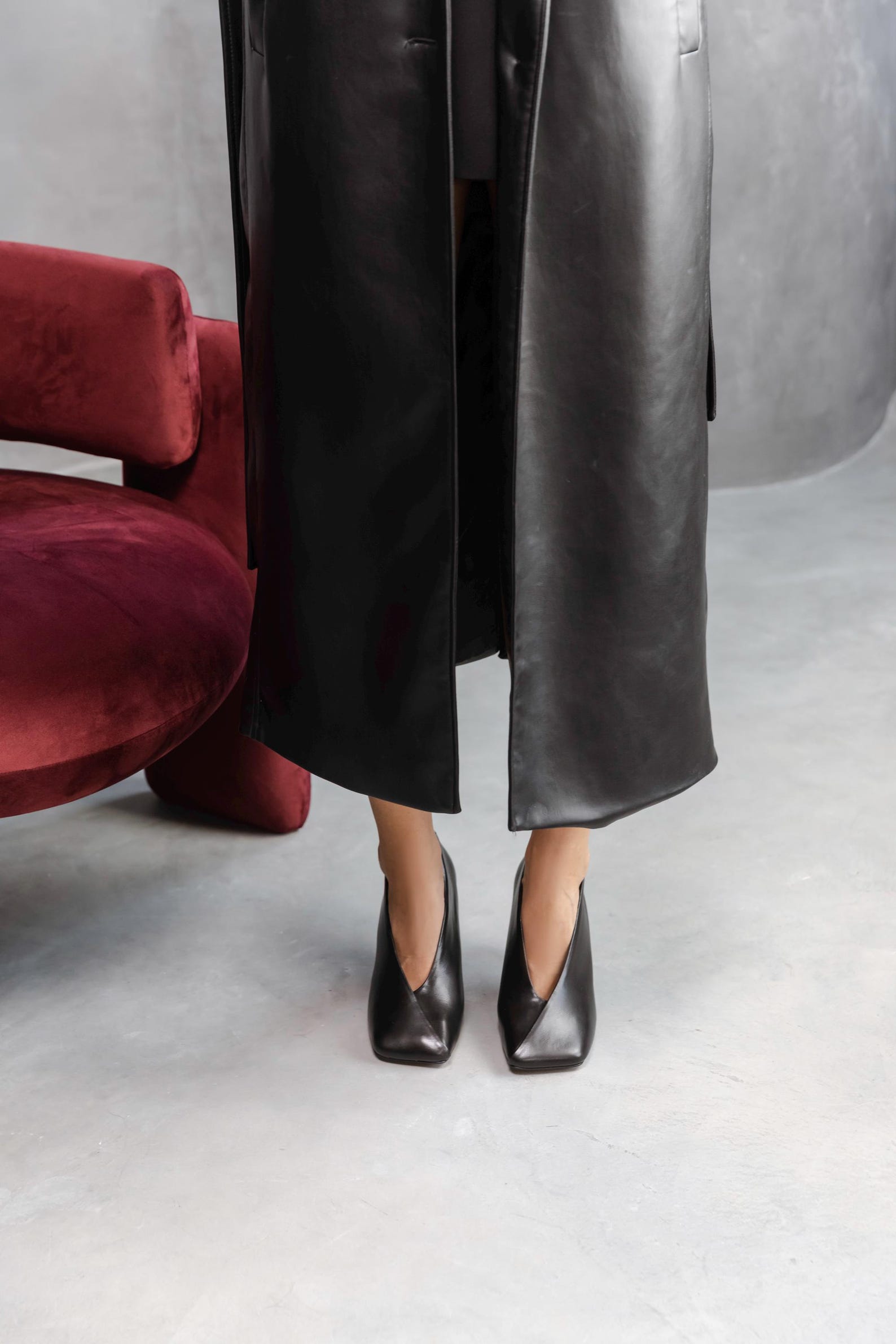 Women's Leather Black High Heel Shoes Chic Black Leather Heels for ...