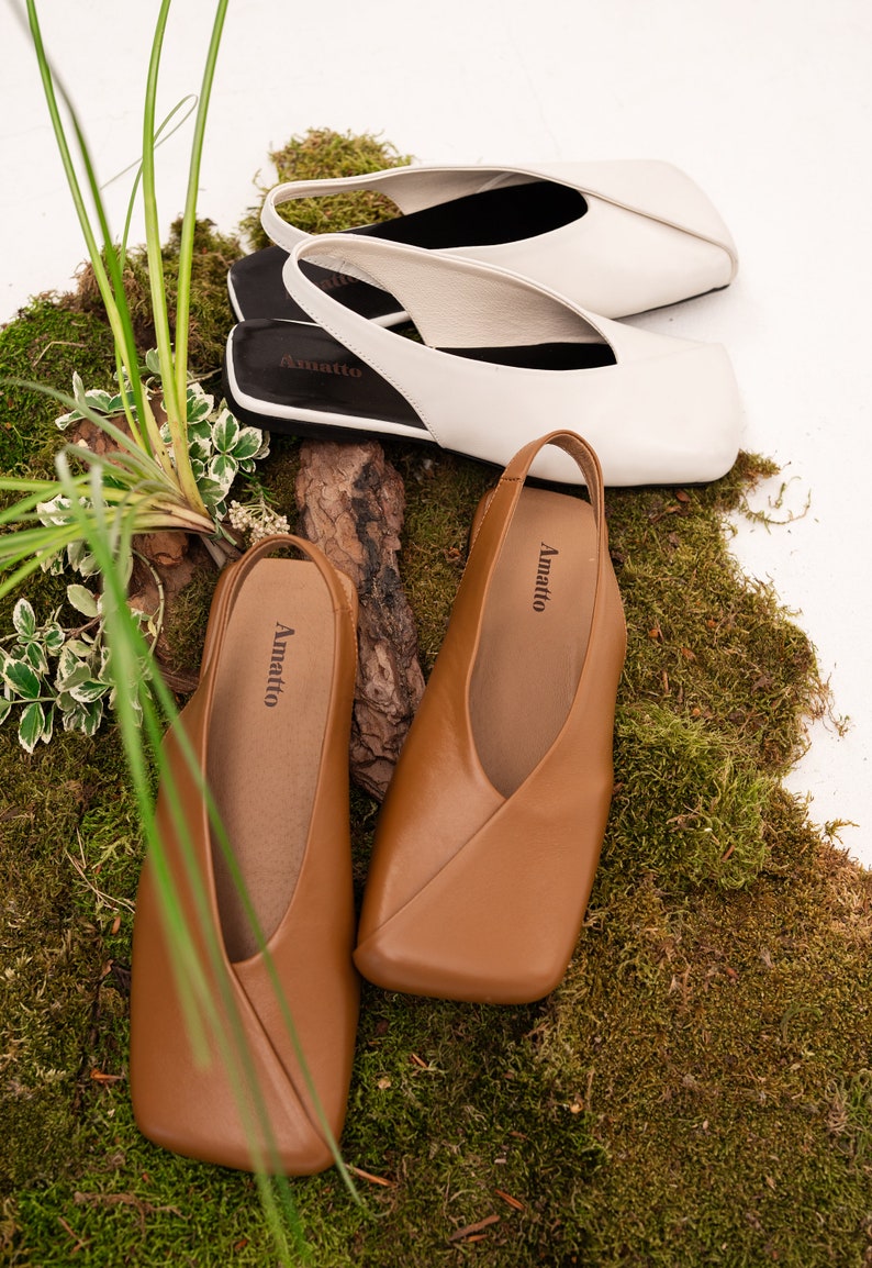 Classic White Leather Flat Slingbacks Elegant and Comfortable Chic ...