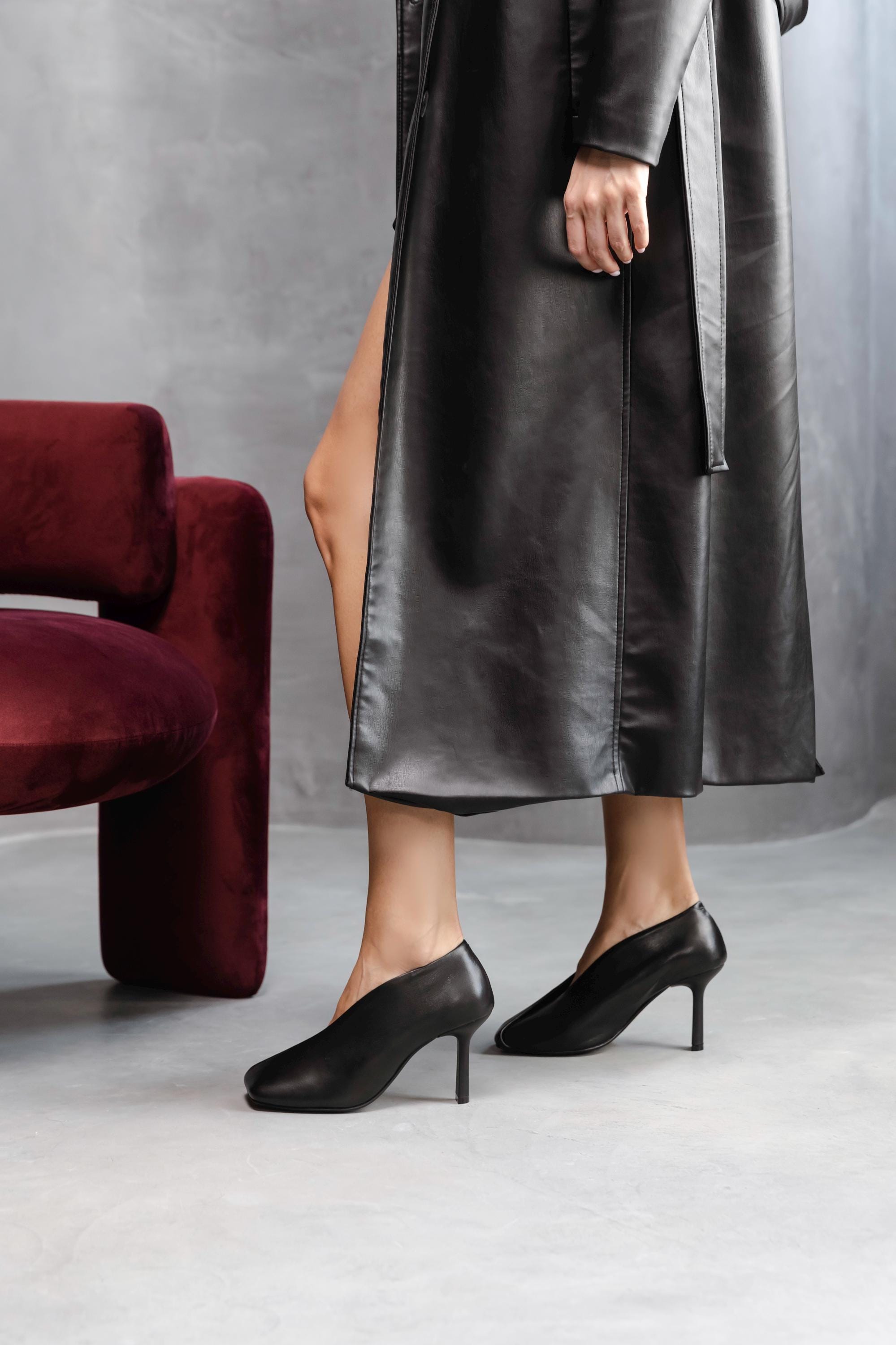 Women's Leather Black High Heel Shoes | Chic Black Leather Heels for ...