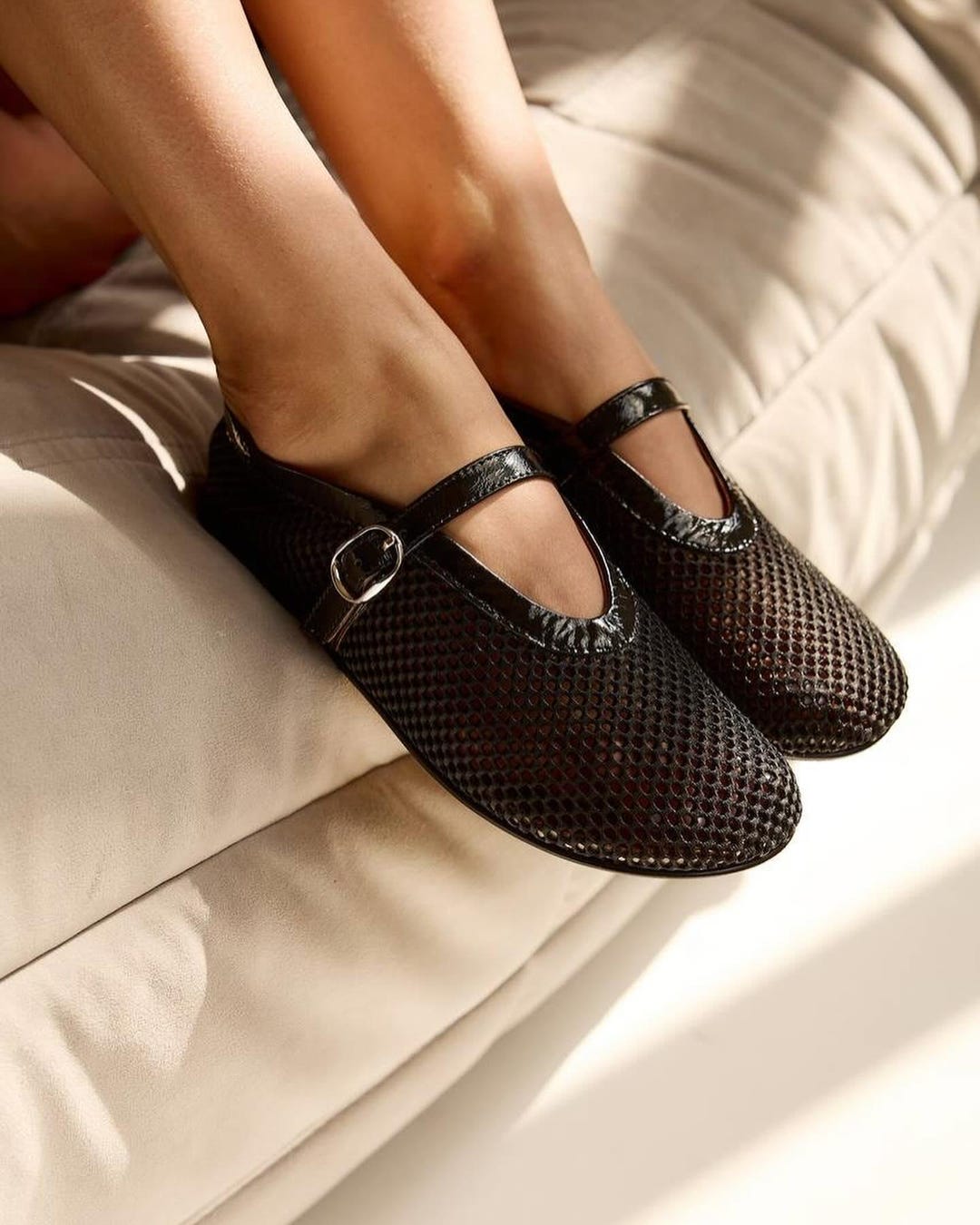 Genuine Leather Mary Jane Shoes in Black With Breathable Mesh Stylish ...