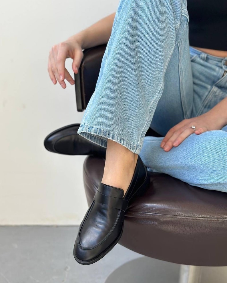 Handcrafted Black Leather Loafers: Women's Classic Shoes - Etsy