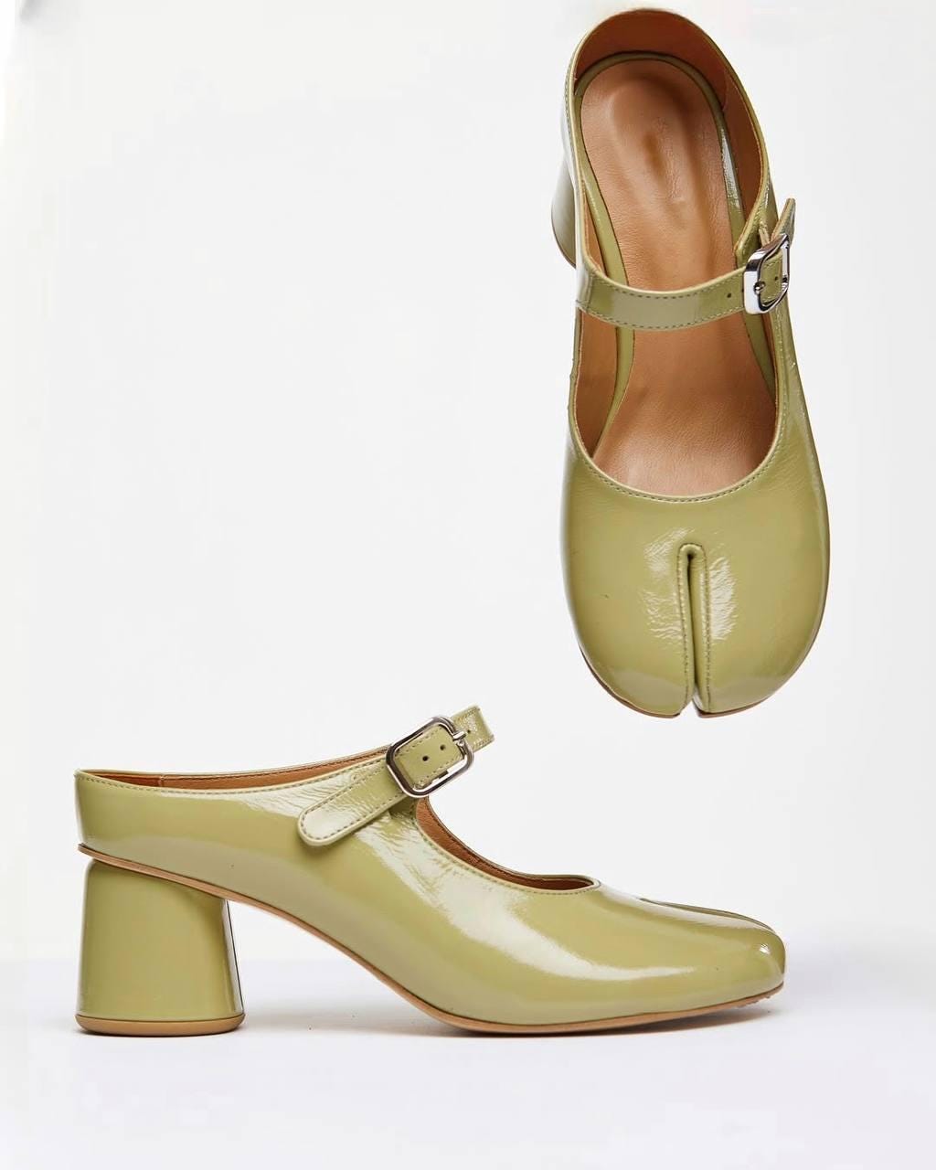 Green Patent Leather Tabi Shoes for Women | Handmade Split Toe Footwear ...