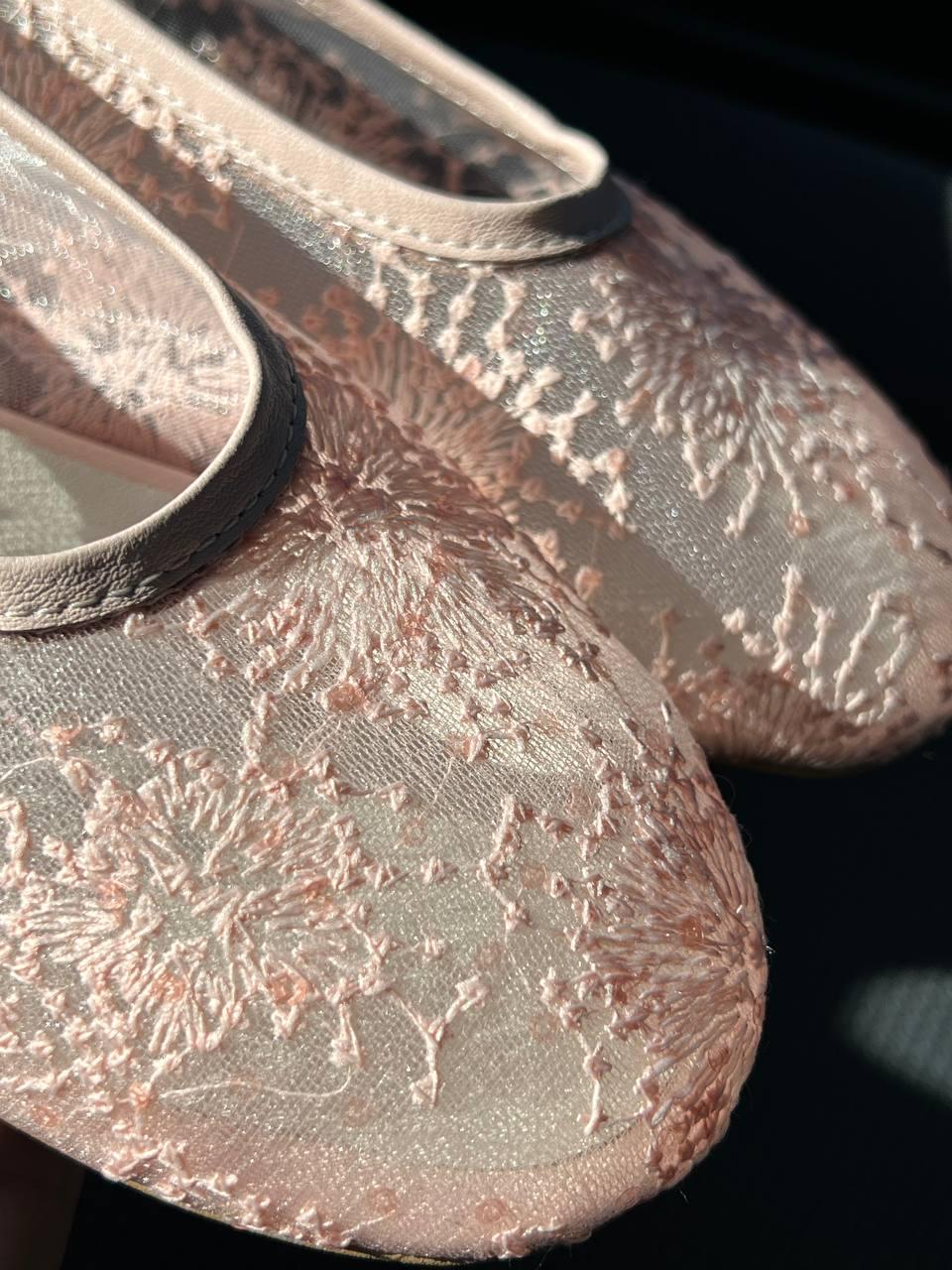 Pink Leather Ballet Flats With Mesh Detail | Handmade Women's Pink ...
