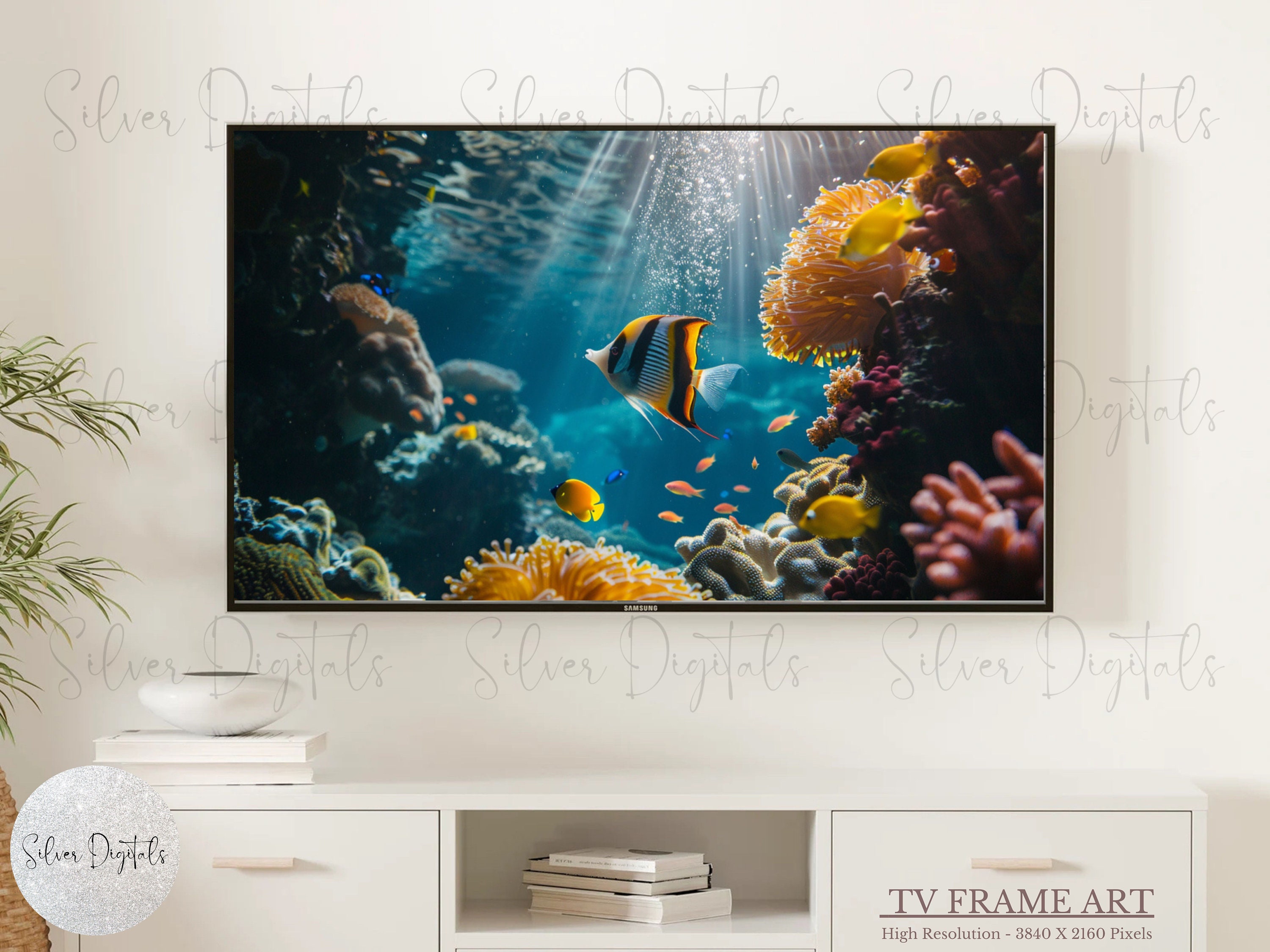 TV Art Instant Download, Ocean, Sea Turtle, Octopus, Fish, Bundle of 4 ...