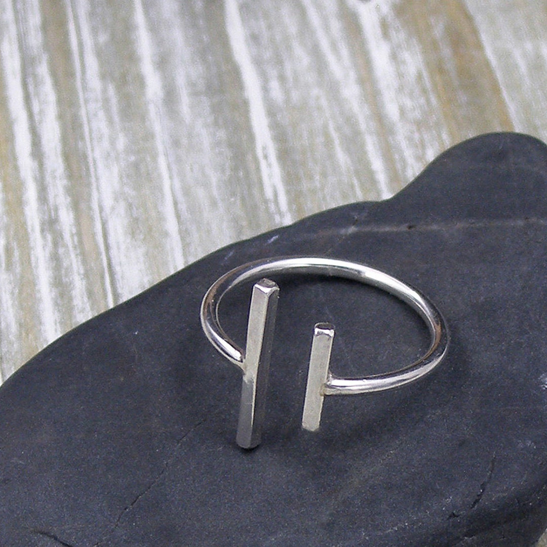 Bar Ring Silver, Parallel Bar Ring, Double Open Bars Ring, Modern ...
