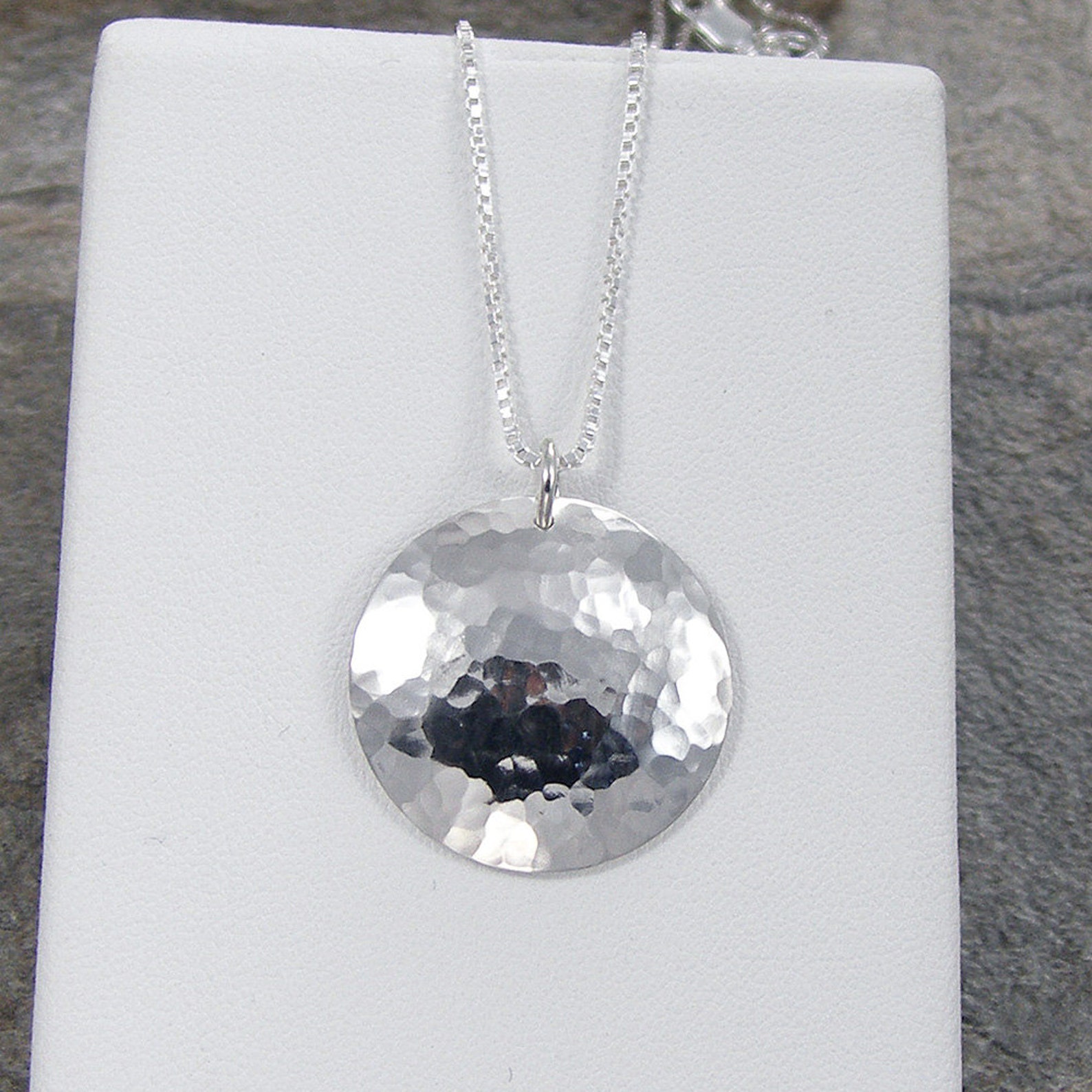 Sterling Silver Disc Pendant Necklace Hammered Finish - Etsy