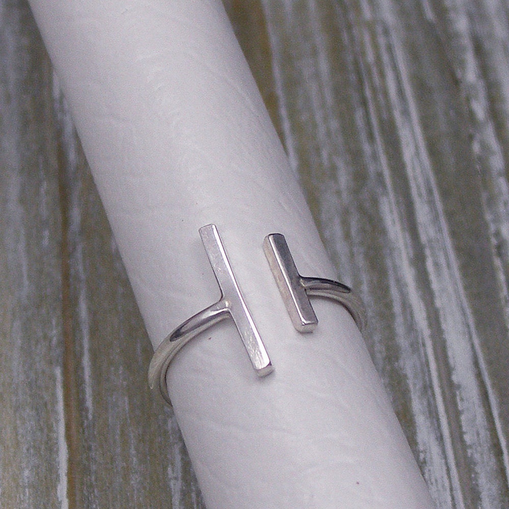 Bar Ring Silver Parallel Bar Ring Double Open Bars Ring - Etsy