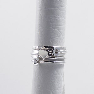 Silver Initial Stacking Rings 2 Initial Rings and 1 Heart - Etsy