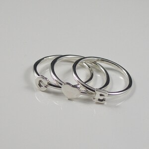 Silver Initial Stacking Rings 2 Initial Rings and 1 Heart - Etsy