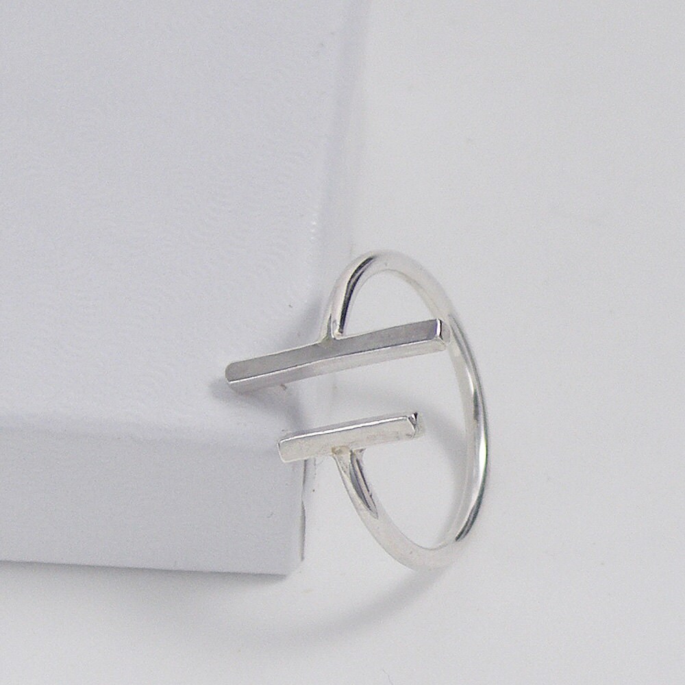 Bar Ring Silver Parallel Bar Ring Double Open Bars Ring - Etsy