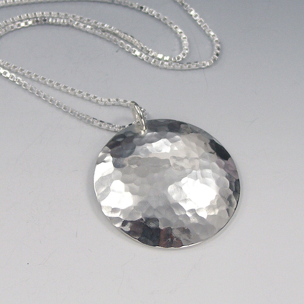 Sterling Silver Disc Pendant Necklace Hammered Finish | Etsy