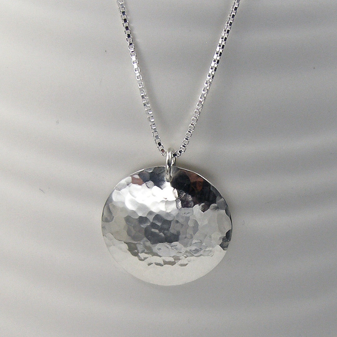 Sterling Silver Disc Pendant Necklace, Hammered Finish - Etsy