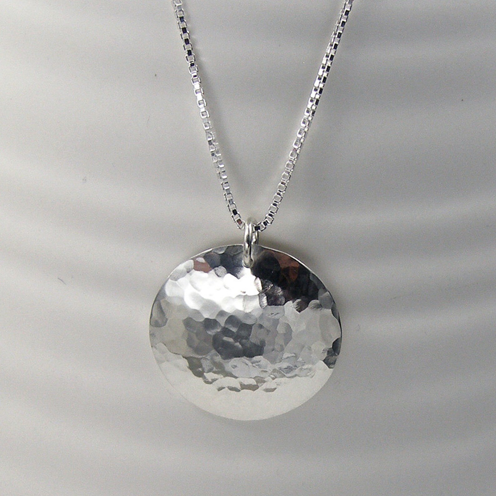 Sterling Silver Disc Pendant Necklace Hammered Finish - Etsy