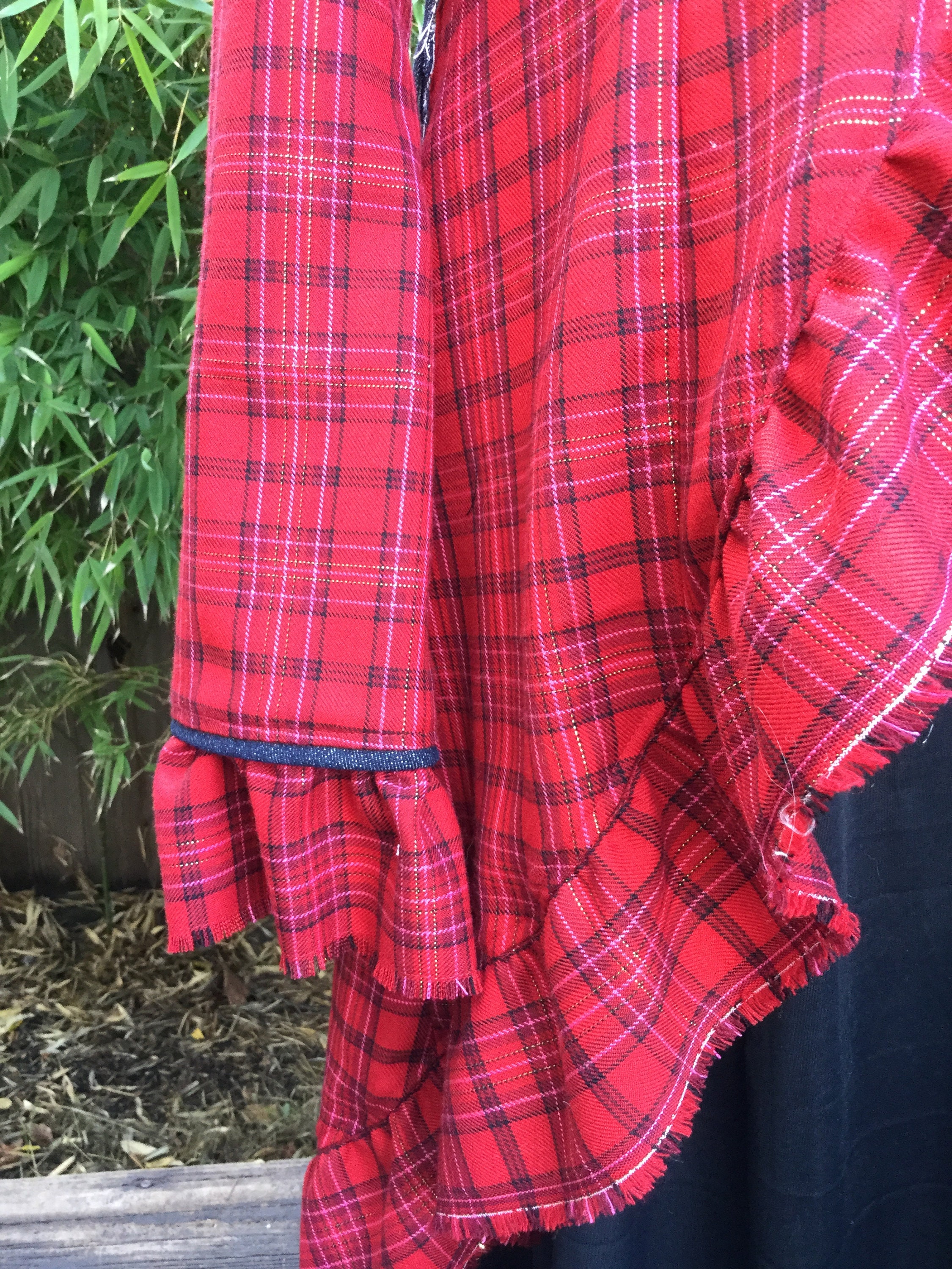 Red Plaid Women’s Victorian Cutaway Jacket, Ruffled Edwardian Coat ...