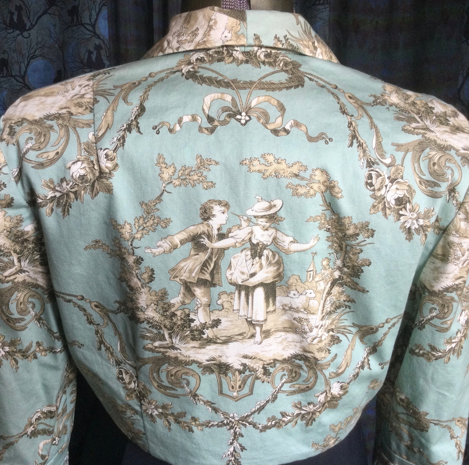 Aqua Toile Bolero Jacket, Boho Chic Retro Jacket, Lightweight Lined ...