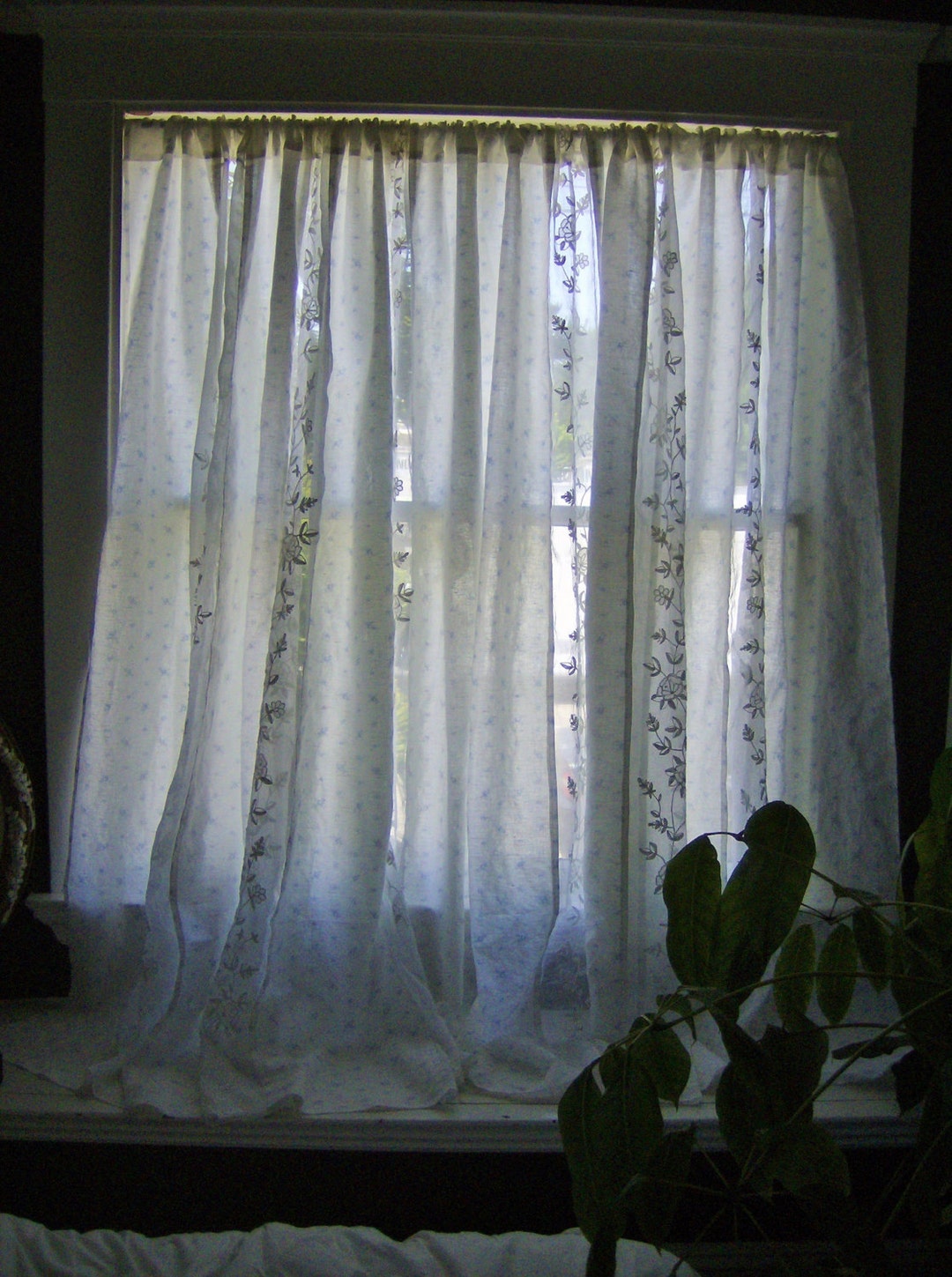 Linen and Organdy Panel Curtains, Shabby Chic Curtains, Long Cream ...