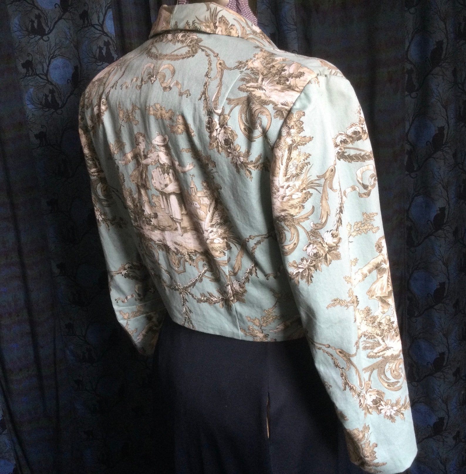 Aqua Toile Bolero Jacket, Boho Chic Retro Jacket, Lightweight Lined ...
