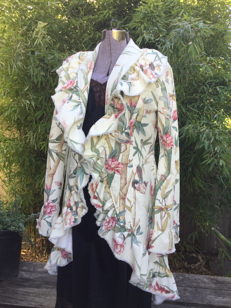 Bamboo Print Ruffled Victorian Style Coat, Edwardian Style Coat ...