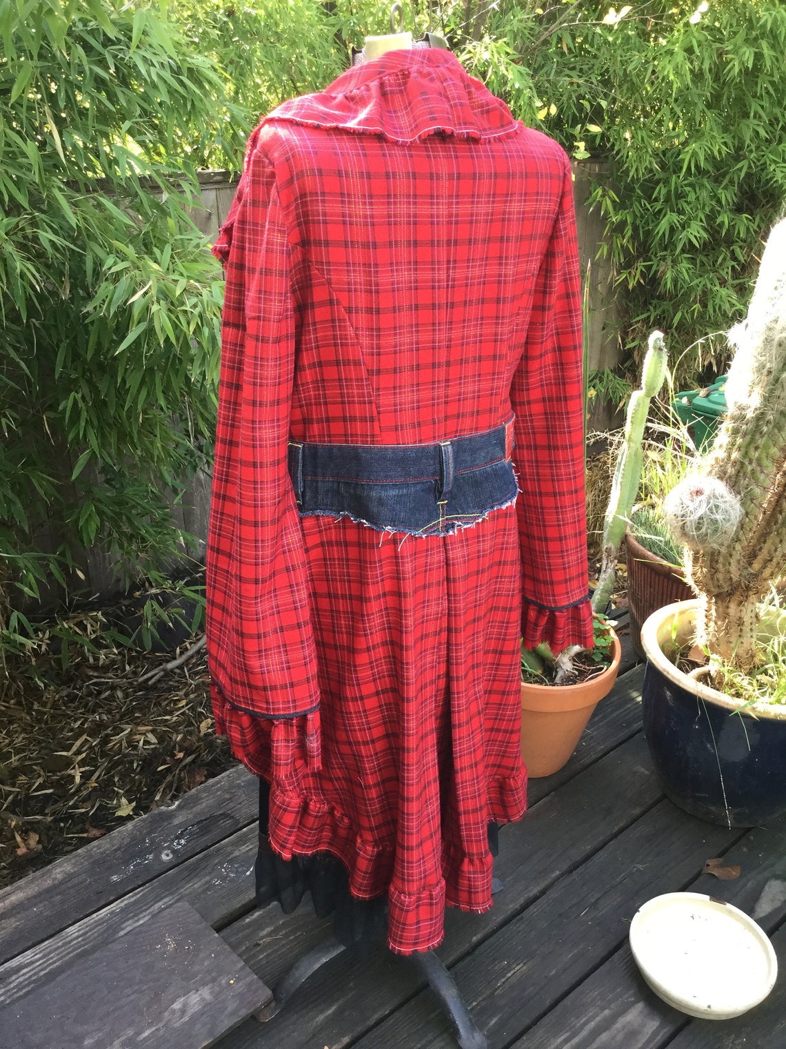 Red Plaid Womens Victorian Cutaway Jacket Ruffled Edwardian - Etsy