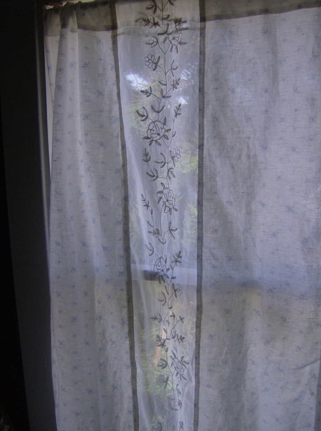 Linen and Organdy Panel Curtains, Shabby Chic Curtains, Long Cream ...