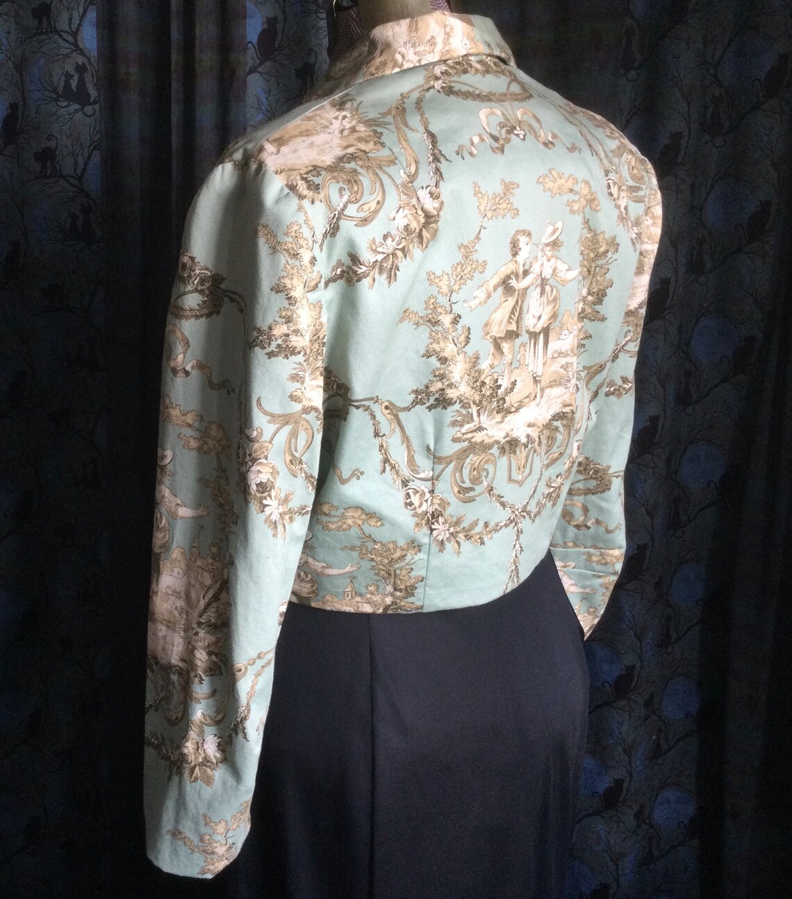 Aqua Toile Bolero Jacket, Boho Chic Retro Jacket, Lightweight Lined ...