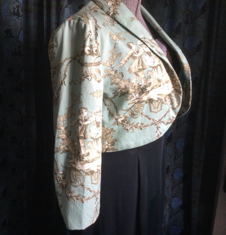 Aqua Toile Bolero Jacket, Boho Chic Retro Jacket, Lightweight Lined ...